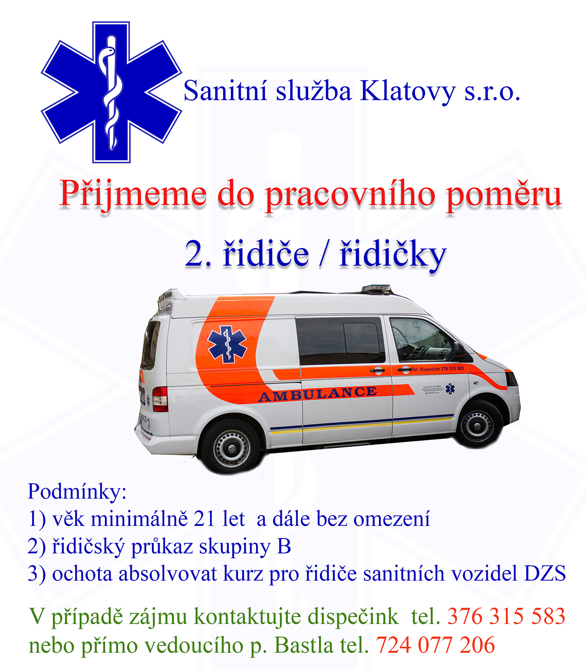 Sanitní služba Klatovy hledá posily: řidiče a řidičky | Šumava Net.CZ